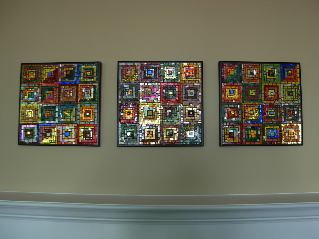 Log Cabin Quilt in Glass: Triptych Mosaic Commission for a 40th ...