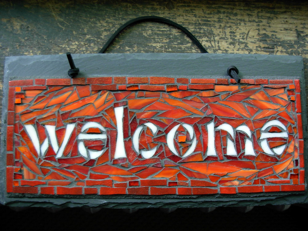 A New Welcome Sign from Nutmeg Designs: Recycled Glass, Youghiogheny ...